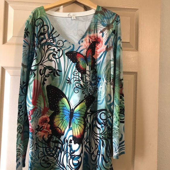 Tops | Colorful Butterfly Print Womens Top | Poshmark
